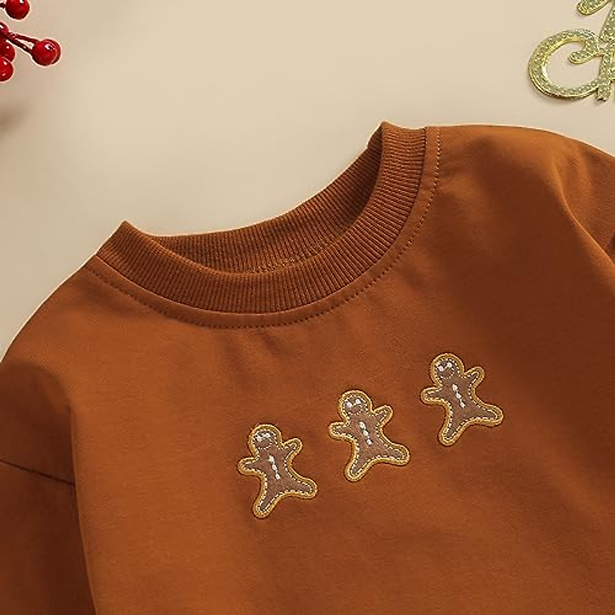 Amiblvowa Unisex Baby Girl Boy Christmas Outfit Long Sleeve Oversized Crewneck Sweatshirt Shirt Bubble Romper Xmas Clothes (Cookie Brown, 12-18 Months)