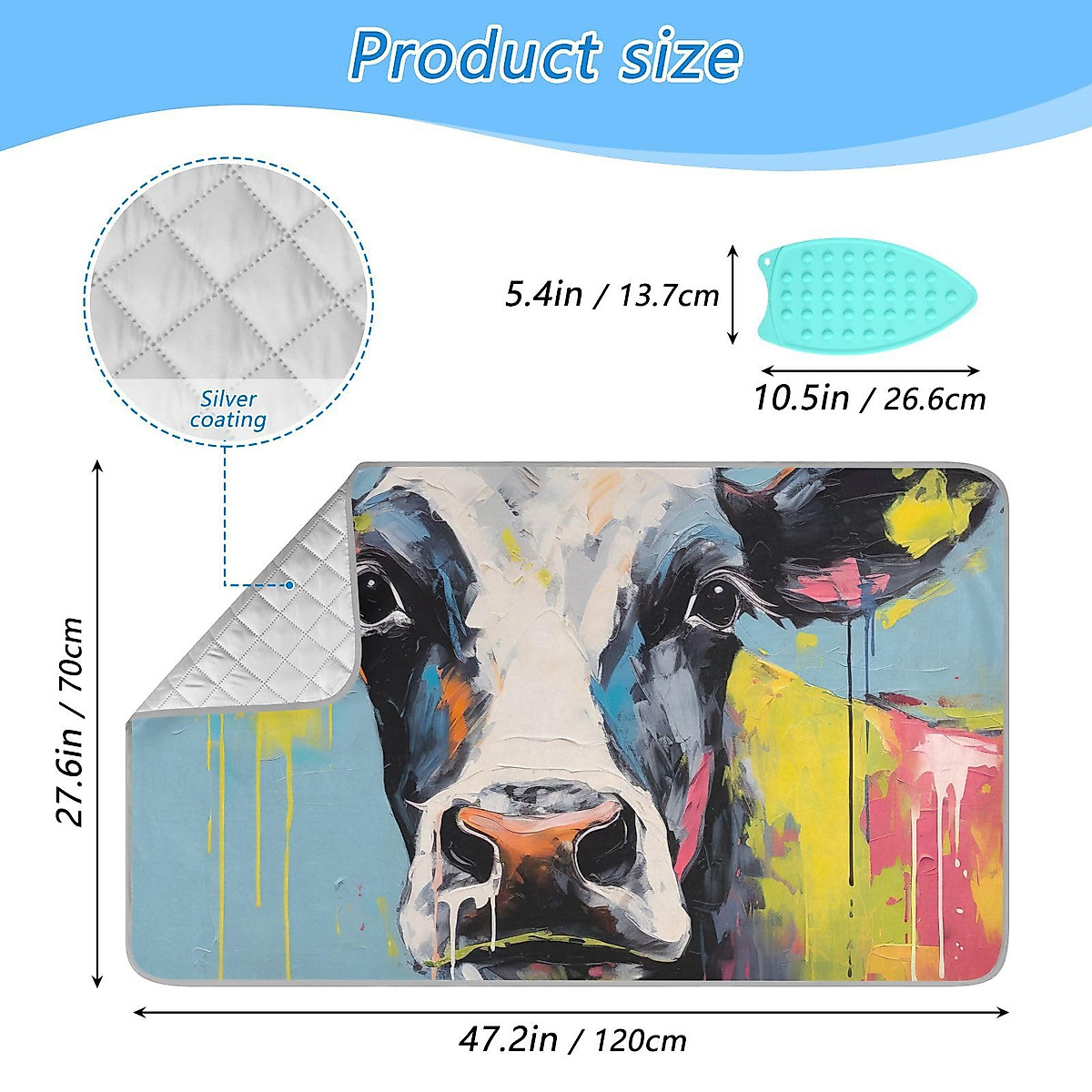 GOODOLD Cow Portraits Ironing Mat Portable Travel Ironing Pad for Washer,Dryer,Table Top, Iron Board Alternative Cover, Large Heat Resistant Ironing Blanket