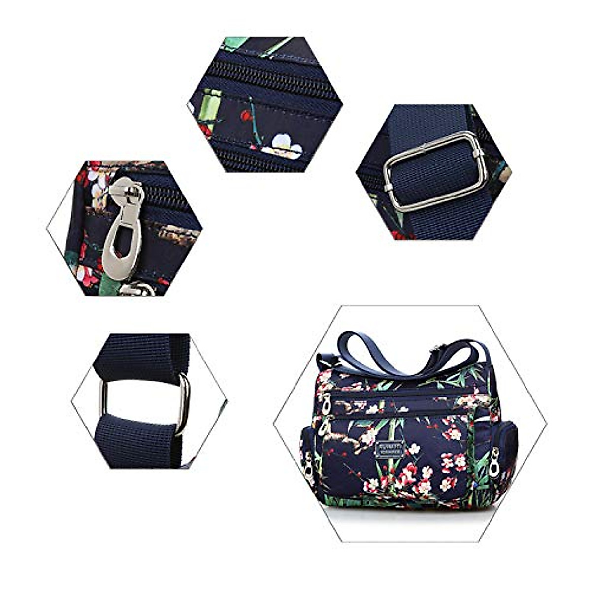 NOTAG Crossbody Bags for Women Nylon Shoulder Bag Floral Multi-Pocket Purses and Handbags (CH)