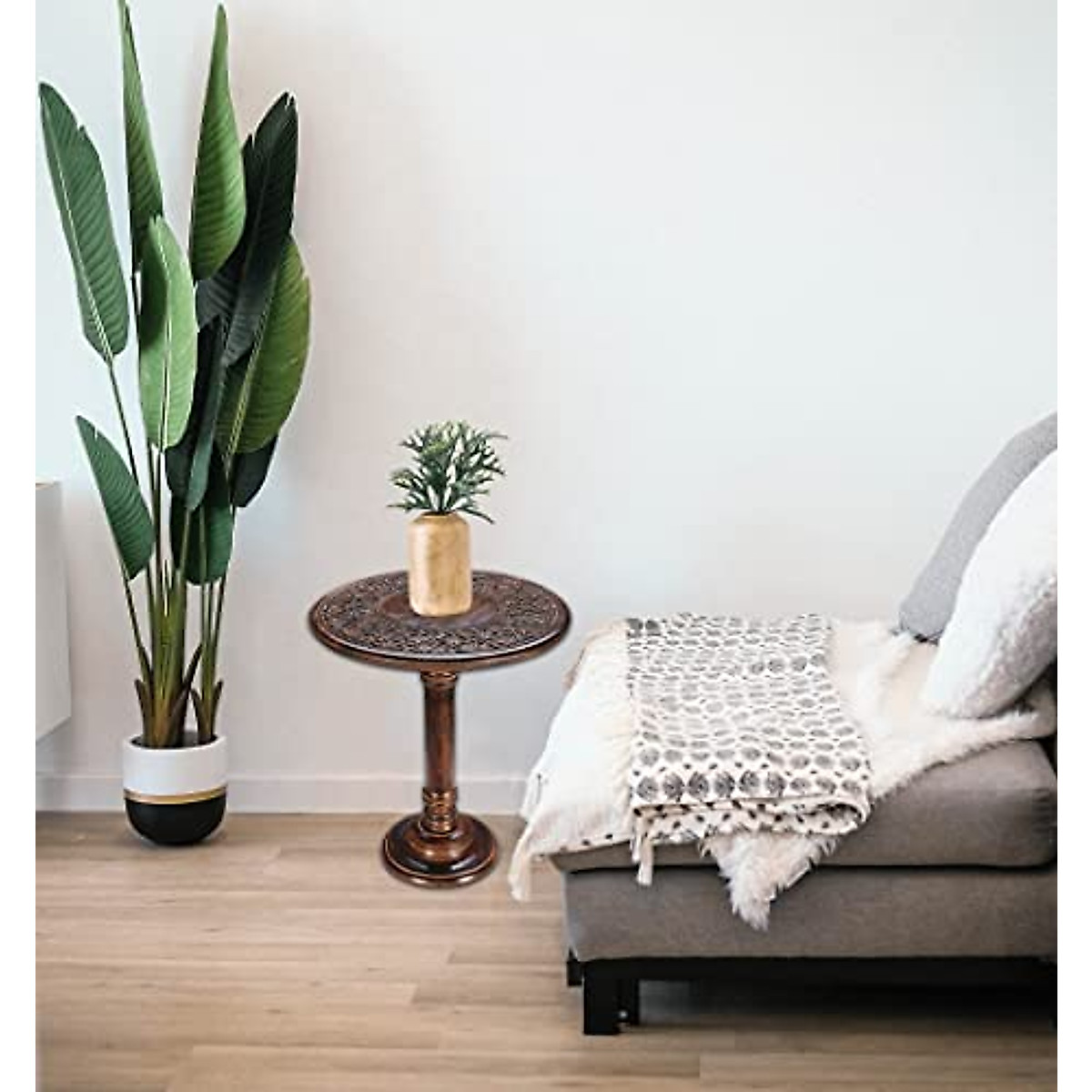 Coffee Table Wooden With Single Pillar, Wooden End Table, Small Table, Night Stand, Desk Side Table, Bedside Table, Entry Table, Living Room Side Table for Magazines, Books & Plants-18x22 Inch Burnt