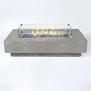 Elementi Plus Riviera Outdoor Table 60 Inches Fire Pit Patio Heater Concrete Firepits Outside Electronic Ignition Backyard Fireplace Cover Fire Glass Included Natural Gas