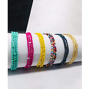 Tornito 16Pcs Belly Waist Chain Summer Jewelry Bikini Body Chain for Women African Waist Bead Set Stretchy Elastic String Multi-Color Sexy Necklace Bracelet Anklet