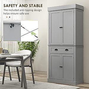 HOMCOM 71" Kitchen Pantry Cabinet with Motion Sensor Light, Tall Storage Cabinet with 6 Door Shelves, a Drawer & 4 Adjustable Shelves, for Living Room, Dining Room, Gray