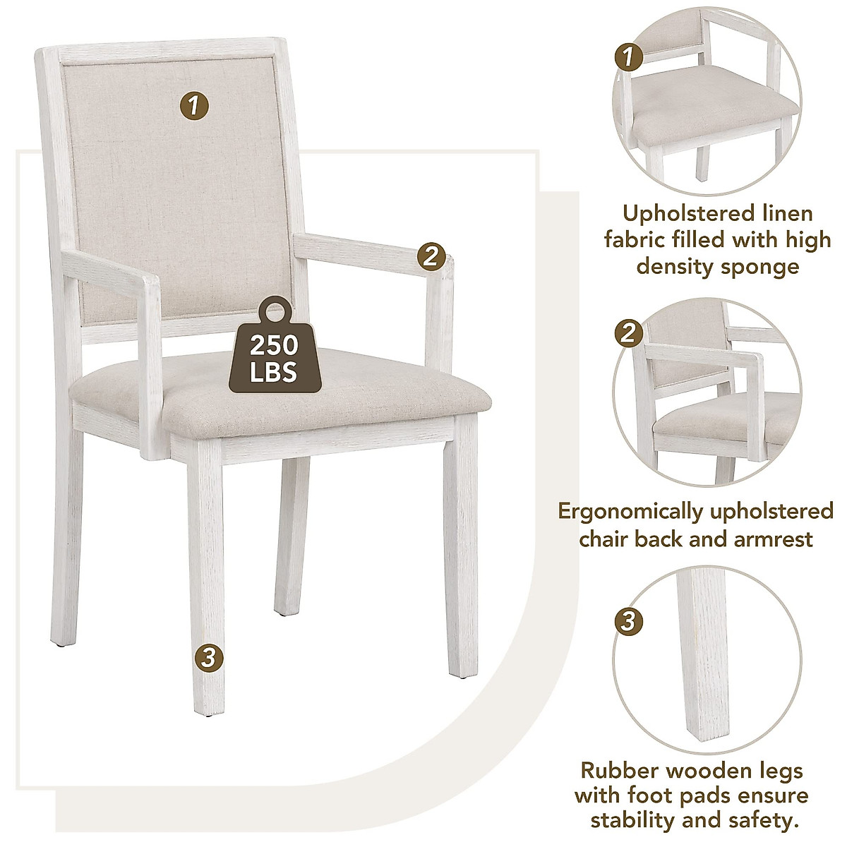 BIADNBZ 5-Piece Dining Table Sets for 4,Including Two-Size Round to Oval Extendable Butterfly Leaf Wood Tabletop and 4 Upholstered Chairs with Armrests for Home&Kitchen DiningRoom,Brown+White