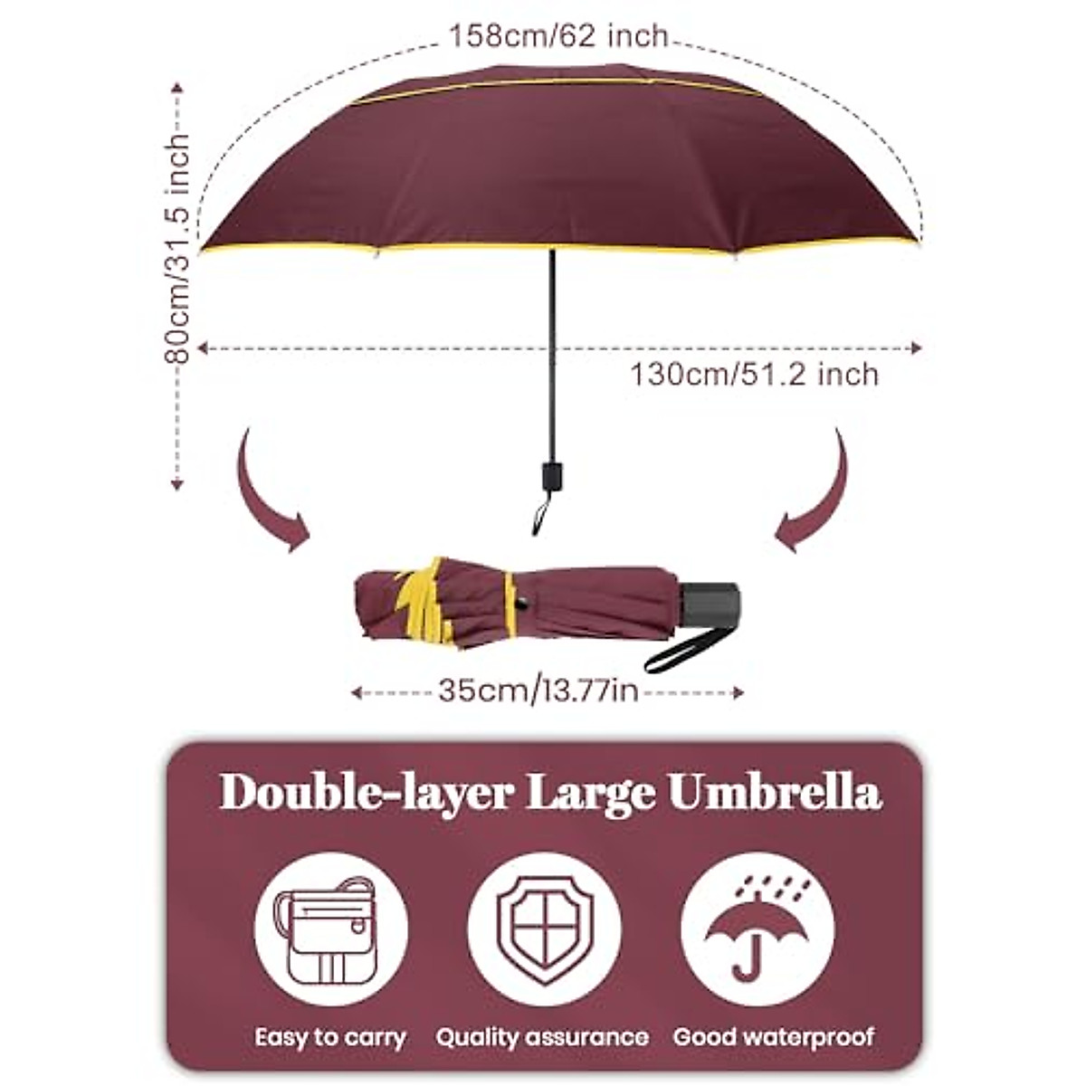 Kalolary 62 Inch Golf Umbrella Extra Large Folding Umbrella Rainproof Compact Umbrella Oversize Double Canopy Vented Waterproof Stick Travel Umbrellas for Women & Men Family Home Use (Red)