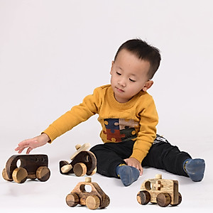 VINNY Unpainted Wooden Vehicle Cars for Toddlers, Handmade in Vietnam (Police car and Ambulance)