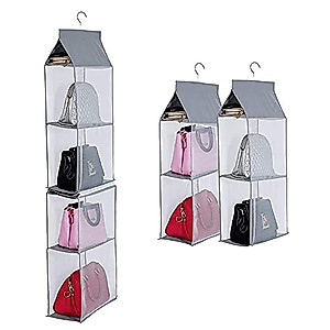 Detachable 6 Compartment Organizer Pouch Hanging Handbag Organizer Purse Bag Collection Storage Holder Wardrobe Closet Space Saving Organizers System For Living Room Bedroom Home Use (Grey)