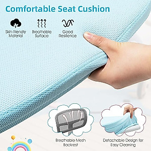 LDAILY Kids Desk Chair, Adjustable Height Computer Chair with Wheels, Armrest, Y-Shaped Lumbar Support, Soft Cushion, 360°Swivel Small Office Chair for Girls Boys Student Aged 4-12 (Blue)