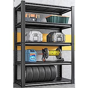 REIBII 72" Garage Shelving Heavy Duty Garage Storage Shelves Load 2000Lbs, Wide Heavy Duty Shelving, Adjustable 5-Tier Metal Shelving for Garage,Large Garage Shelves ＆ Utility Shelf,72" H x40 W x18 D
