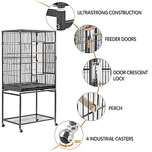 Yaheetech 54-inch Wrought Iron Standing Large Parrot Parakeet Flight Bird Cage for Small Parrot Sun Parakeet Green Cheek Conure Lovebird Budgie Finch Canary Bird Cage with Stand