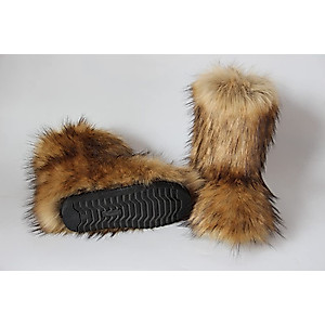 Gegefur Women's Faux fur Boot Furry Fluffy Short Snow Boot Mid-Calf Boots Warm Comfortable Outdoor Flat Shoes (Faux Raccoon, numeric_9)