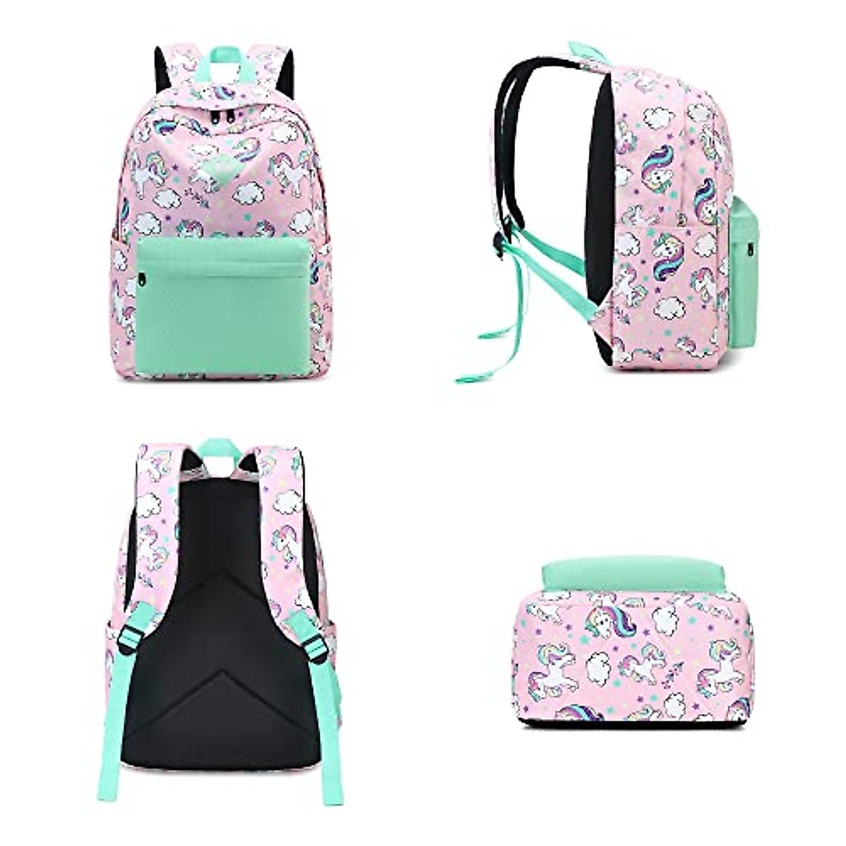 Unicorn School Backpack for Teen Girls, 3-in-1 Kids Backpack Bookbag Set School Bags with Lunch Box Pencil Case