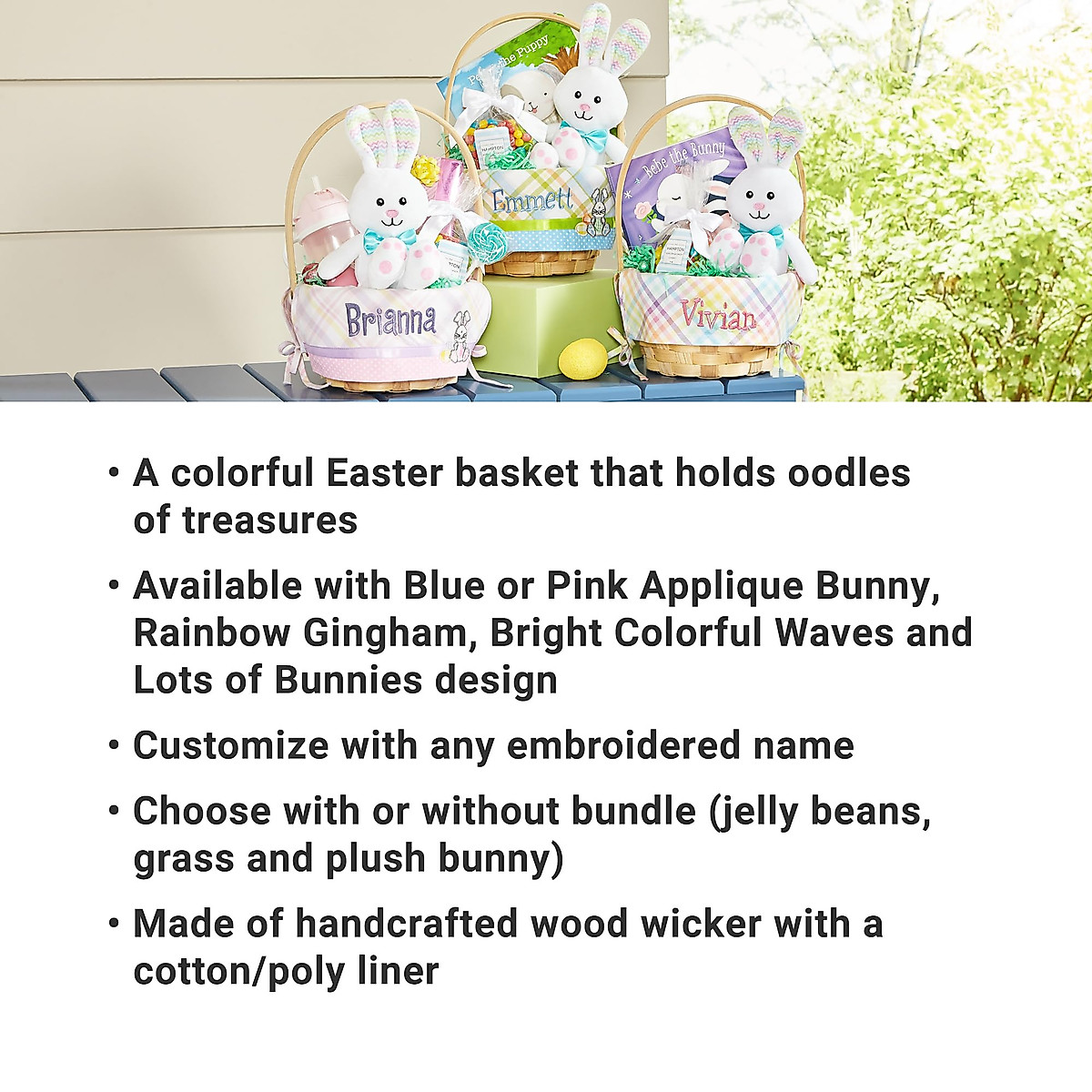 Let's Make Memories Personalized Easter Basket - Create Your Own - Wicker Basket - Embroidered Liner - Large - Blue Bunny Applique