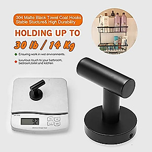 Towel Hooks, 2 Pack Matte Black SUS304 Stainless Steel Wall Mounted Coat Robe Clothes Hooks, Heavy Duty Robe Shower Towel Hanger for Bathroom Kitchen Living Room Bedroom Office