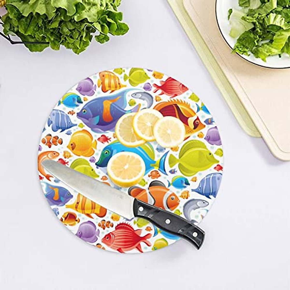 Underwater Fish Tempered Glass Cutting Board Heat Resistant For Bread Meat Fruit 7.9 in
