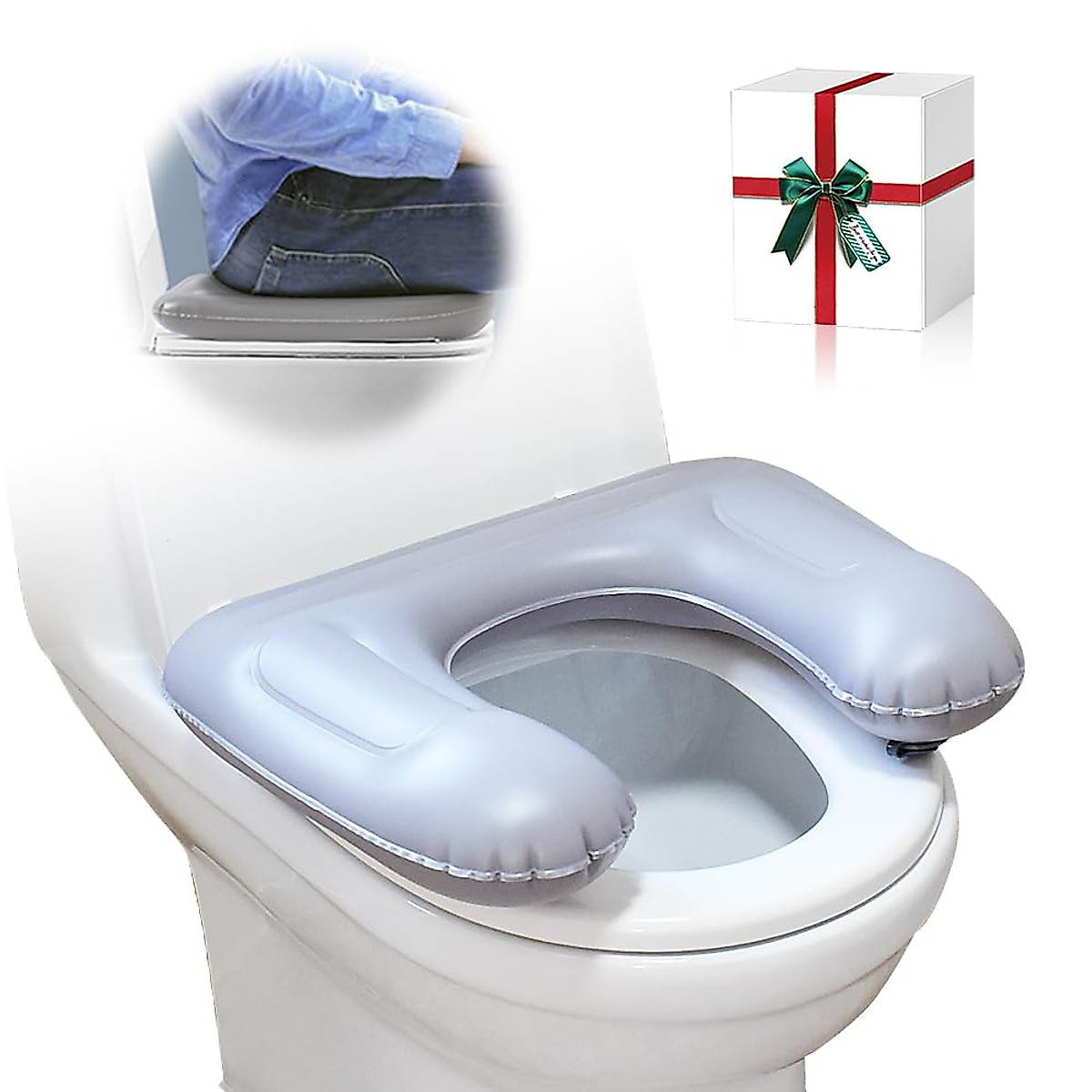 Nevife Raised Donut Pillow,Inflatable Toilet Seat Cushion,Height Adjustable Toilet Seat, PVC Commode Support Cushion for Adults,Seniors,Elderly, Disabled,Tailbone Pain Relief