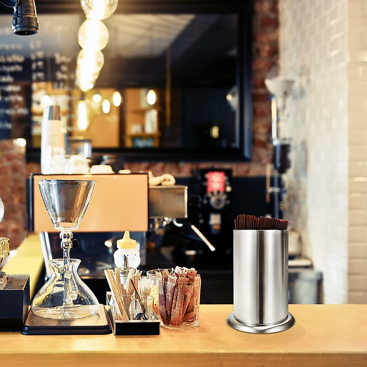 MyLifeUNIT Straw Holder for Counter, Stainless Steel Coffee Stirrers Holder 6.7" x 4.9"(2 pack)