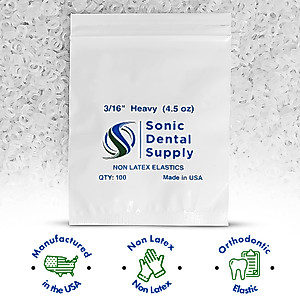 3/16 inch Heavy 4.5 oz - Orthodontic Elastic Rubber Bands - 100 Pack - Clear Latex Free, Small, Braces, Dreadlocks Hair Braids, Tooth Gap, Packaging, Crafts, Sonic Dental Supply - Made in USA
