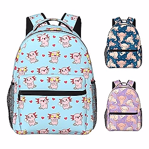 Cute Axolotl Backpack 17 Inch, Laptop Backpack Lightweight Backpack Casual Daypack With Adjustable Straps.Cute Funny Axolotl