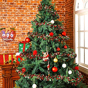 Dingion 59 Feet Christmas Tinsel Garland Metallic Twist Garland Ornaments Hanging Glitter Xmas Garland for Christmas Tree Indoor Outdoor Decoration Party Supplies(Silver, Red, Green)