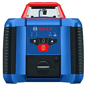 BOSCH REVOLVE2000 GRL2000-40HK Exterior 2000ft Range Horizontal Self-Leveling Cordless Rotary Laser Kit with Tripod, 13ft Grade Rod and Laser Receiver , Red