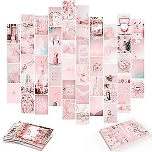 LOVEDMORE Photo Collage Kit Pastel Pink for Wall Aesthetic 50 Pictures | Pink Room Decor Gifts for Girls | Photo Wall Art for Teen Girls Bedroom Decor