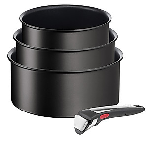 Tefal Ingenio Unlimited ON Try-Me Pan Set, 3 Pieces Stackable, Removable Handle, Space Saving, Non-Stick, Induction, Black (L3959443)