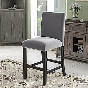 RUNWON 5 Piece Elegant Counter Height Dining Set for 4 with Faux Marble Table and Four Soft Upholstered Chairs for Kitchen, Gray