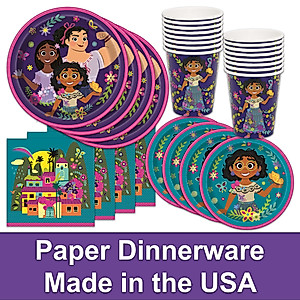 Encanto Themed Happy Birthday Party Supplies for Kids, Serves 16, Decorations and Dinnerware set with Table Cover, Plates, Napkins, Banner, Cups, Candles and Party Planning List