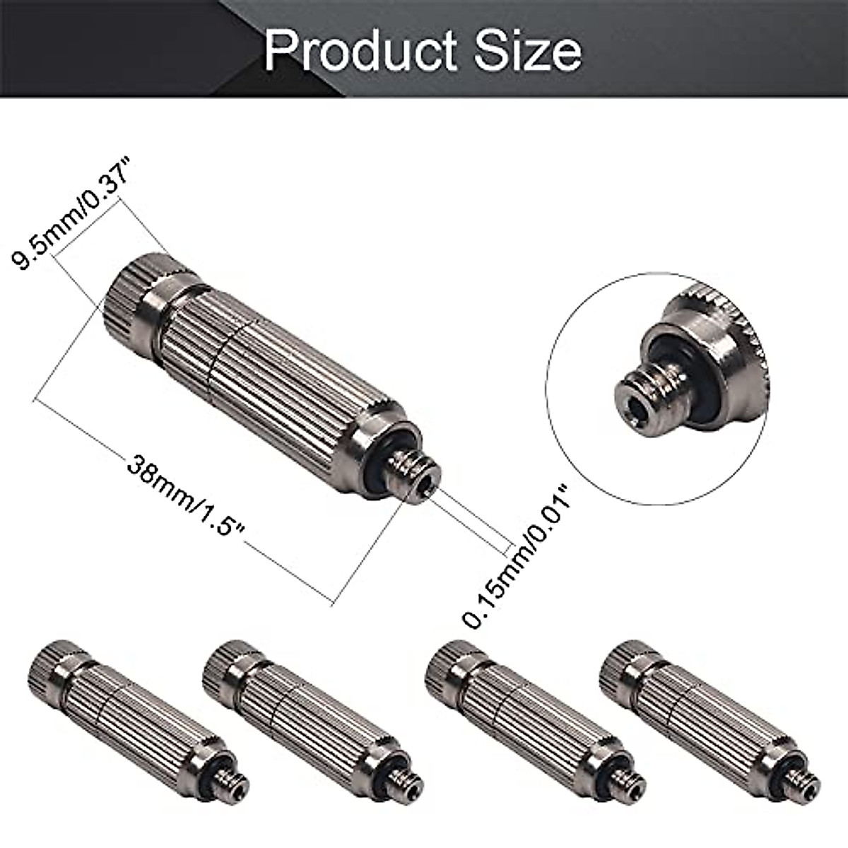 MroMax Copper Nickel Plated Misting Nozzle - 3/16inch Threaded 0.15mm Orifice Dia Fogging Spray Head for Outdoor Cooling System Silver Tone 5Pcs