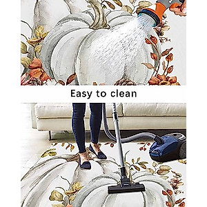 Fall Floral Thanksgiving Outdoor Rug for Patio, Large Floor Mat Grey Pumpkin Maple Leaves Non Slip Area Rug Rubber Backing Quick Dry Clearance Carpet for Camping, Garden, Lawn, Deck, Porch, 4' x 6'