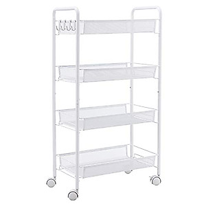 JANE EYRE Rolling Utility Storage Rack Cart on Wheels, Trolley Carft cart, Multi-Purpose Organizer Shelf (White, 4 Tier)…