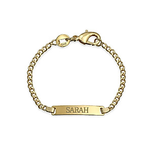 Bling Jewelry Personalized 18K Gold Plated Brass Tiny Identification Tag ID Bracelet Lightweight For Small Wrists 5 Inch Custom Engraved