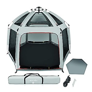 Serenelife ON-The GO Baby and Toddler Pack and Play - playpen - Play Yard Compact, Portable, Lightweight, Foldable- Indoor and Outdoor, w/Canopy, 5 Panel Mattress, Travel Bag (Blue): Baby