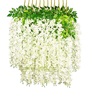 Nisorpa 24 Pack Wisteria Artificial Hanging Flowers, 3.75 Feet Long Wisteria Vines Fake Flowers Garland for Outdoor Home Garden Ceremony Wedding Decor