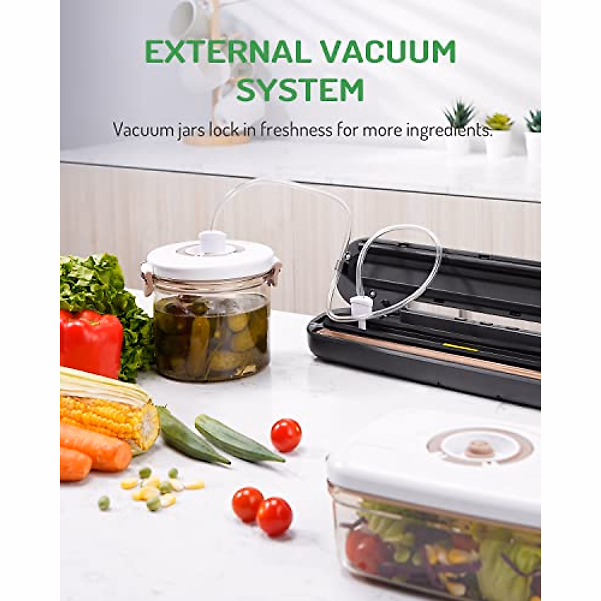 TWOMEOW Vacuum Sealer, Compact Slim Food Sealer Machine with Starter Kit, Automatic Sealing System for Sous Vide Cooking and Food Preservation, Vertical Vacuum Sealer Storage, Black