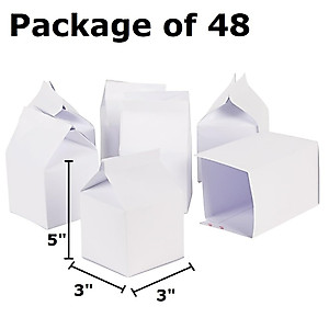Pack of 48 White Party Favor Milk Cartons - Ready to Personalize Cafeteria Milk Gift Boxes for Wedding, Birthday Party, Baby Shower and Bridal Shower Favors (Size: 3" L x 3" W x 5" H)