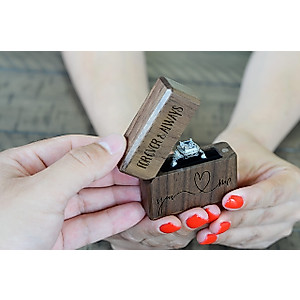 URBAN KRAFTS Engagement Ring Box for Proposal Slim Pocket Size Walnut Wooden Lighter Ring Box Engraved (Forever and Always You and Me)