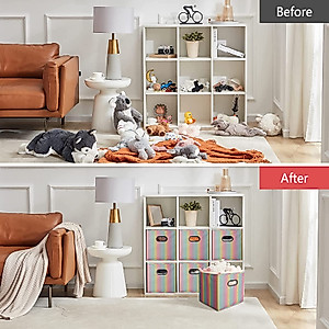 ANMINY 4 PCS Glitter Storage Cubes Shiny Sparkly Foldable Storage Basket Bin Box Set with Handles Collapsible Decorative Large Fabric Desktop Closet Shelf Organizer Container - 11x 11x 11 in, Silver