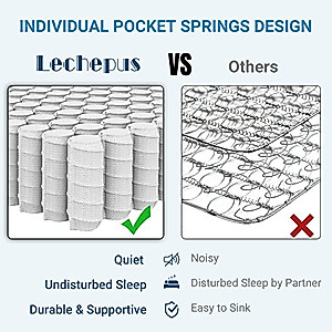 Twin Size Mattress, Lechepus 10 Inch Medium Firm Hybrid Mattress, Pocket Innerspring with Memory Foam for Motion Isolation, Breathable Tight Top Mattress in Box, CertiPur-US