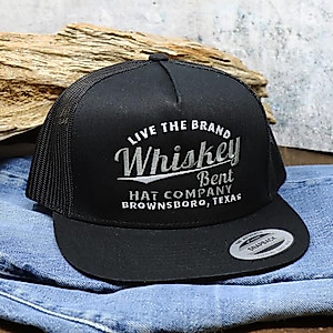 WHISKEY BENT HAT CO. The Cali Adjustable Snapback Western Lifestyle Trucker Hat, High Profile (US, Alpha, One Size, Black)
