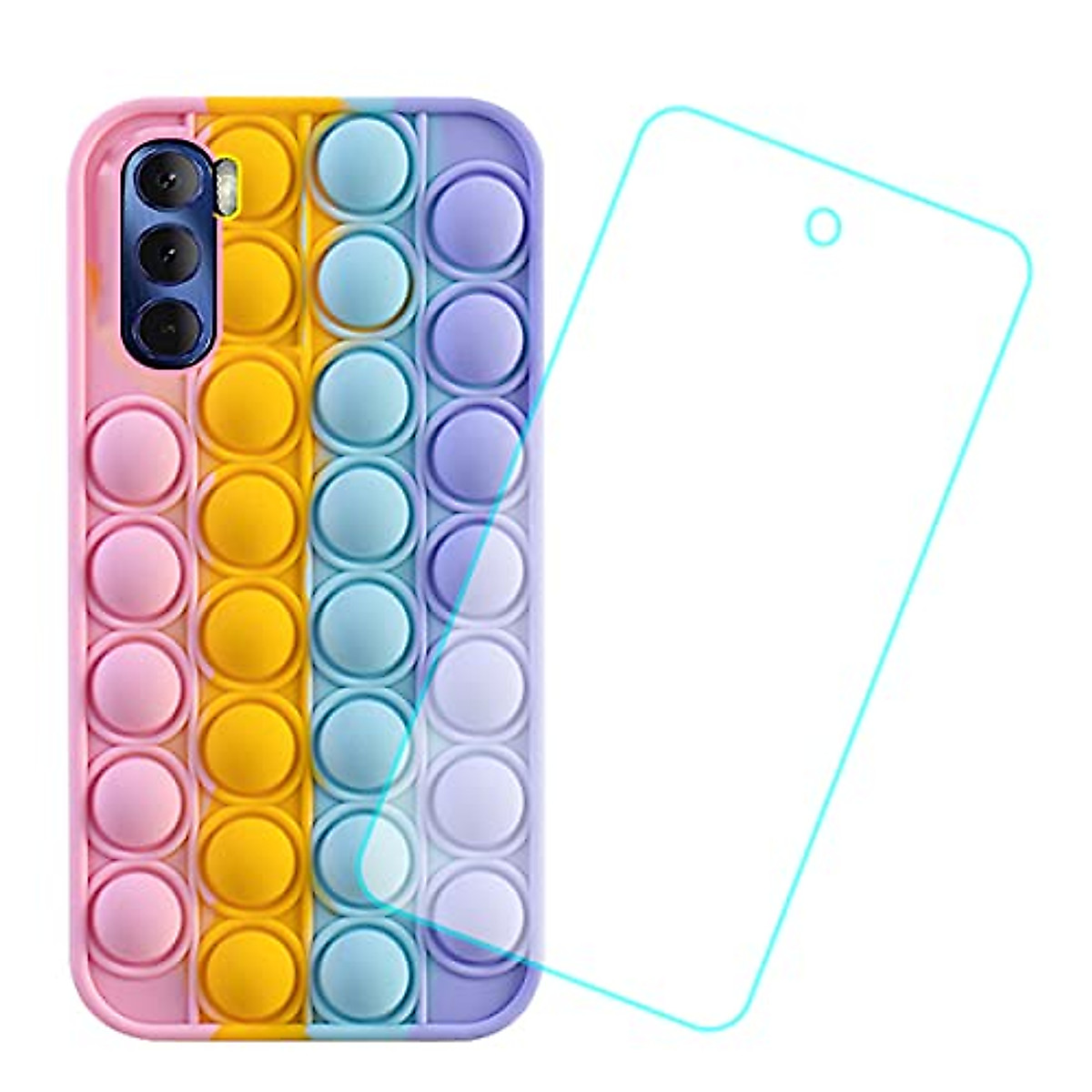 Fidget Toys Pop Phone Case for Moto g Stylus 4g 2022 with Tempered Film,Stress Relief Push Pop Bubble Funny Kawaii Cute Fun Soft Silicone Design Cover for Moto g Stylus 4g 2022 Pink