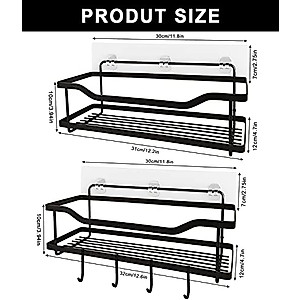 Shower Caddy Basket Shelf with Hooks, 2 Pack No Drilling Adhesive Shower Organizer Wall Mounted Rustproof Bathroom Storage Rack for Bathroom, Lavatory, Washroom, Restroom, Shower, Toilet, Kitchen