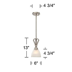 Possini Euro Design Milbury Satin Nickel Silver Mini Pendant Light 6" Wide Modern White Alabaster Glass Shade Fixture for Dining Room House Entryway Bedroom Kitchen Island Hallway High Ceilings