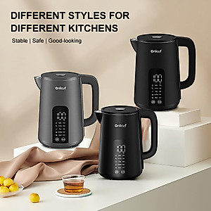 Onlicuf Temperature Control Electric Kettle, Long-term Keep Warm 304 SS Interior 1.7 L Electric Tea Kettle & Hot Water Boiler with Real Time Display,Auto-Off & Boil-Dry Protection, BPA Free