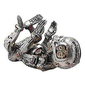 Ebros Steampunk Industrial Victorian Sci Fi Cyborg Robotic Terminator Skeleton Wine Bottle Holder Figurine with Painted Gearwork Clockwork and Mechanical Parts Party Hosting Skeletons Skulls Decor