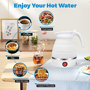 Foldable Electric Kettle for Travel, Portable Collapsible 600ML Kettle with Auto Shut-Off, 110V Silicone Quick Boiling Hot Water Kettle for Coffee Tea Boiling Water