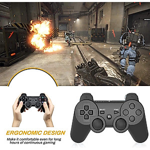 Rzzhgzq 2 Pack PS3 Wireless Controller Playstation 3 Controller Wireless Bluetooth Gamepad with USB Charger Cable for PS3 Console (Black+Blue)