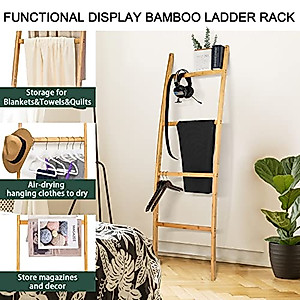 Cupike Bamboo Towel Ladder for Bathroom - Blanket Ladder Farmhouse for Living Room - Decorative Ladder - 6ft
