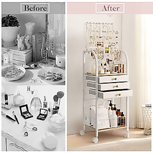 Keebofly Jewelry Organizer, Large Jewelry Stand with 3 Jewelry Box Drawer, Jewelry Holder Necklace Organizer Earring Storage Jewelry Armoire with Display for Earring Necklace Ring Bracelet